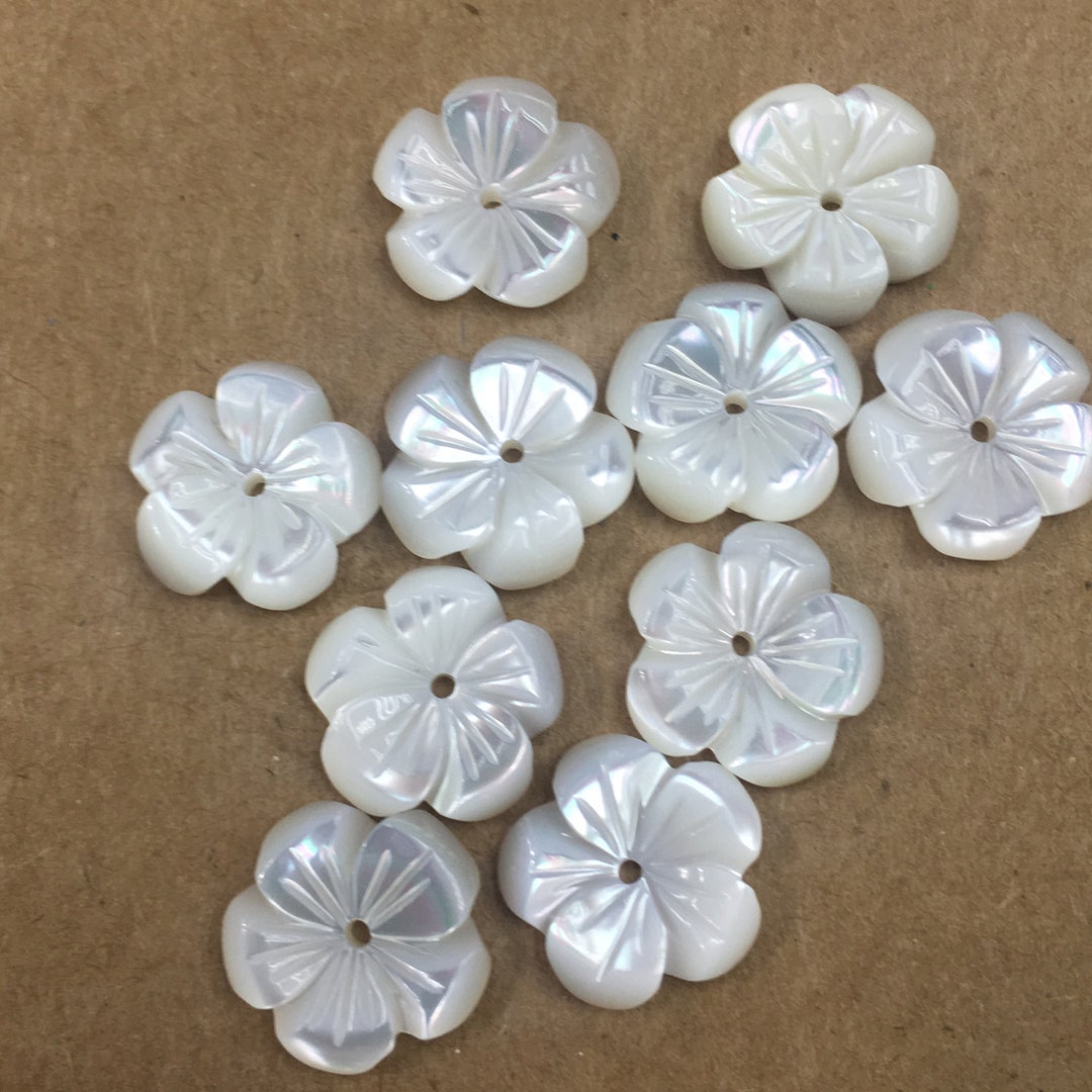 10pcs 12mm Natural MOP Flower Beads White Mother of Pearl Carved Flower ...
