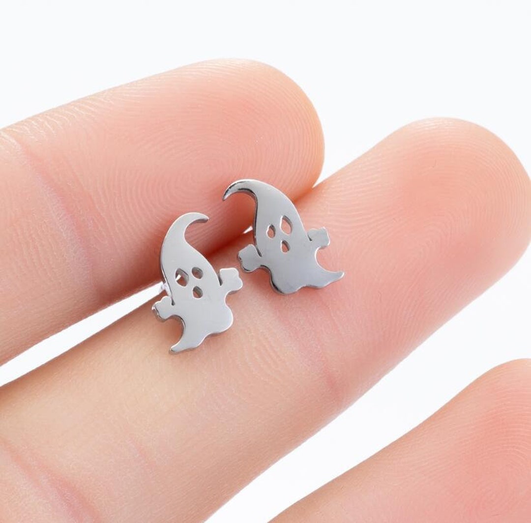 2pairs/5pairs 8x11mm Stainless Steel Ghost Ear Studs Earring Studs ...