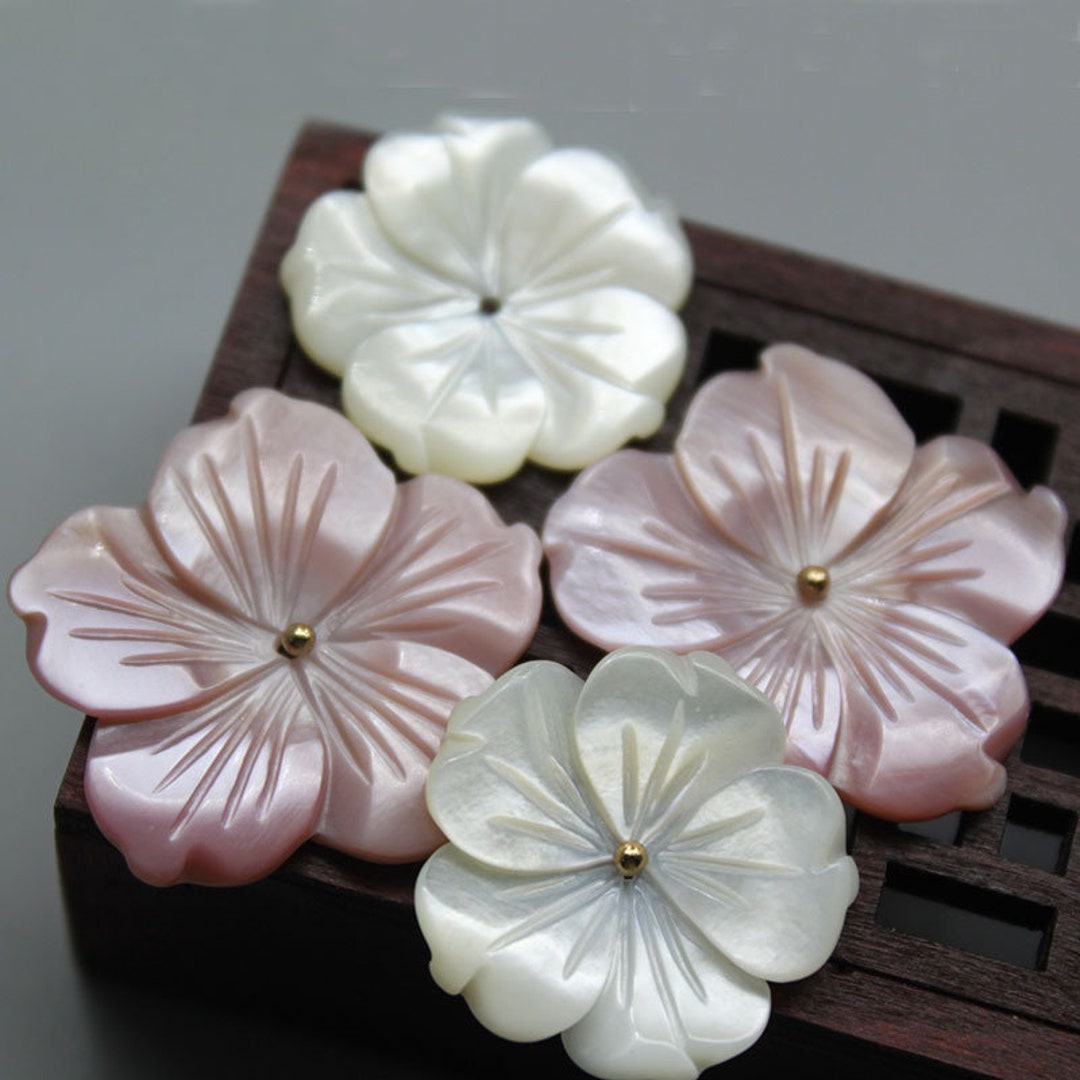 5pcs 28mm Natural MOP Flower Beads Mother of Pearl Carved Flower Beads ...
