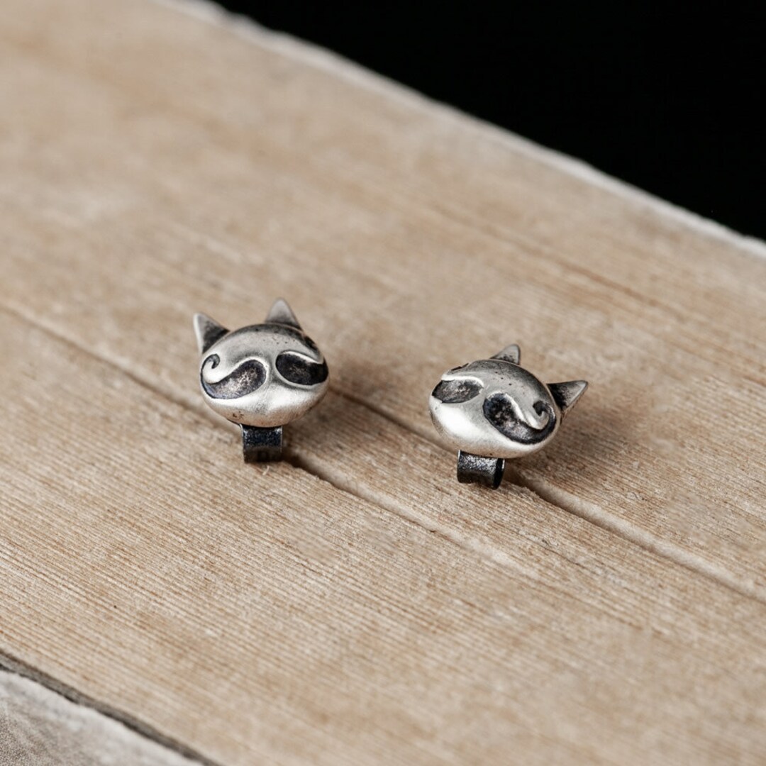 S925 Sterling Silver Cat Ear Studs Earrings Animal Ear Studs Earrings ...
