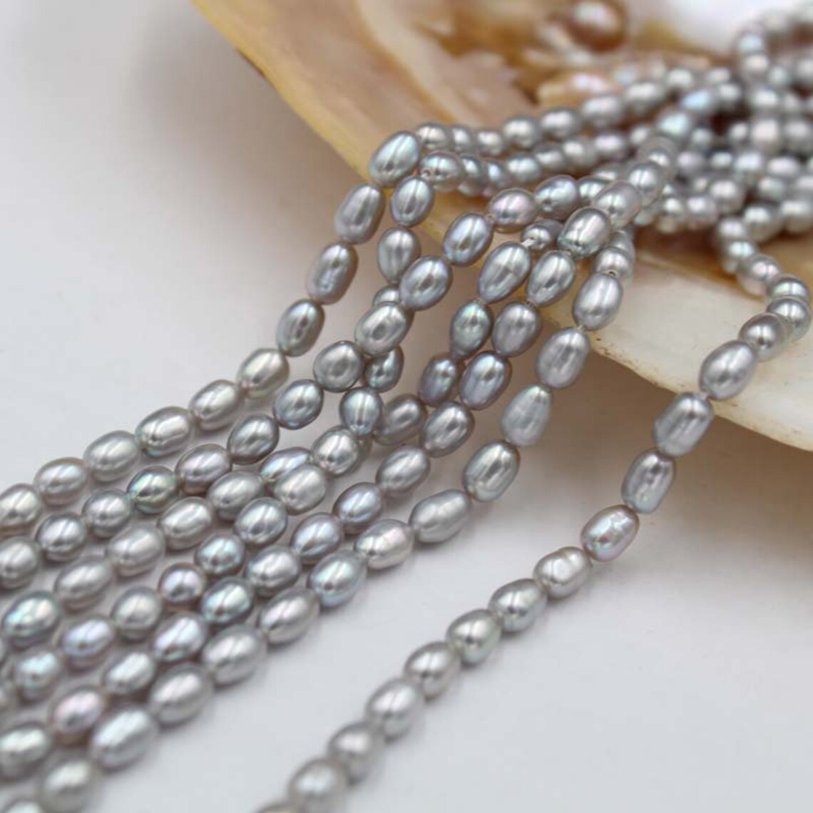 1 Strand 4-5mm Gray Freshwater Rice Pearlsfresh Water Pearl | Etsy