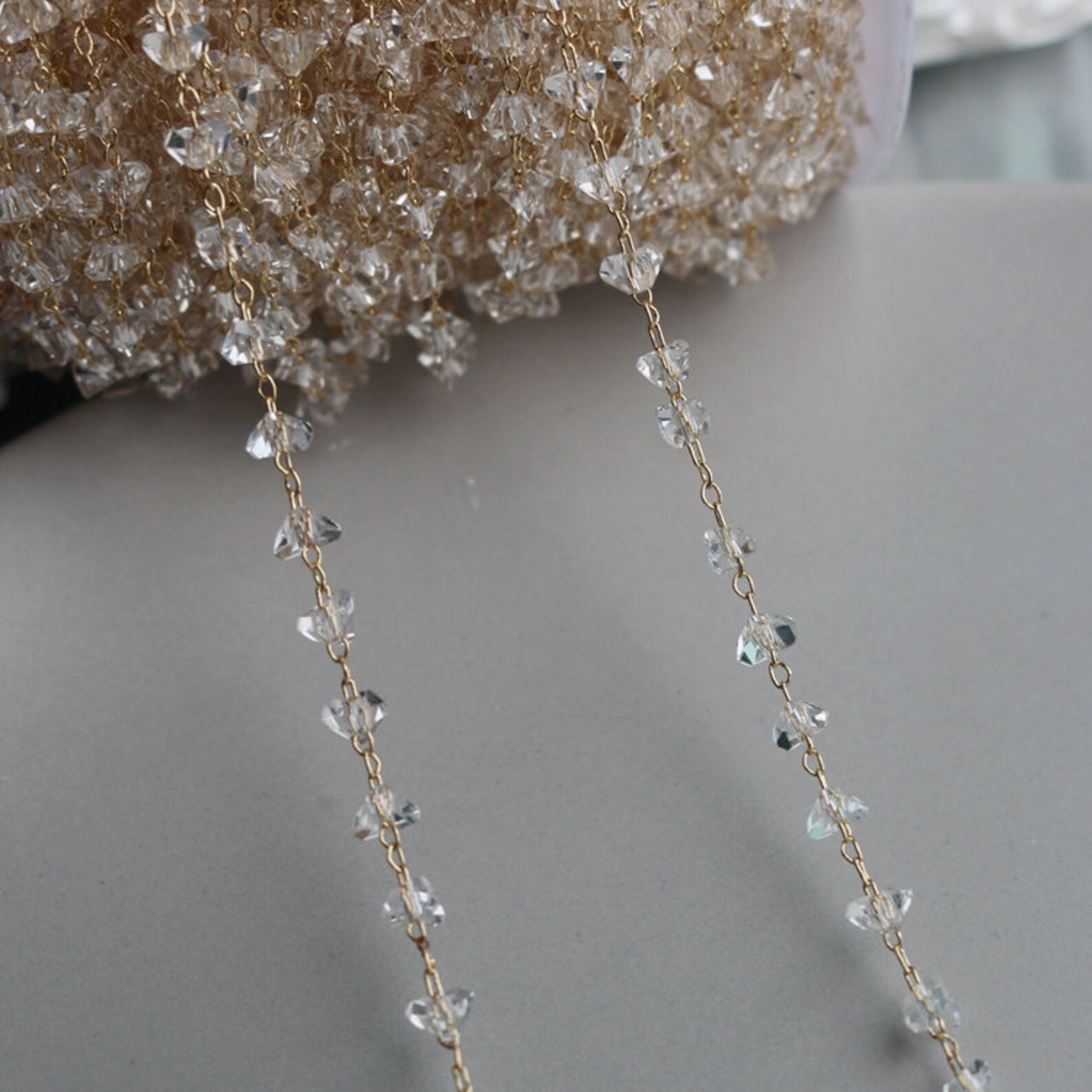 14k Gold Plated Brass O Chain Crystal Beads Chain for Bracelet - Etsy