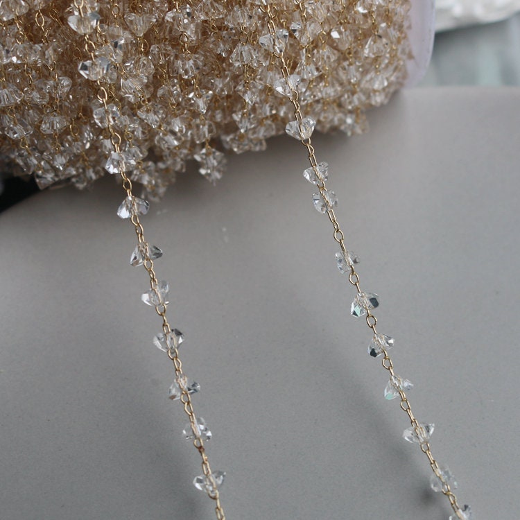 14k Gold Plated Brass O Chain Crystal Beads Chain for Bracelet - Etsy