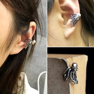 S925 Sterling Silver Octopus Ear Clip Earrings Animal Ear Clip Earrings ...