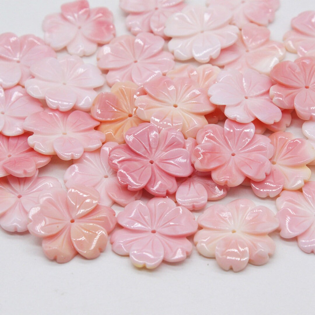 5pcs 21mm Natural Pink Conch Shell Flower, Queen Conch Shell Carved ...