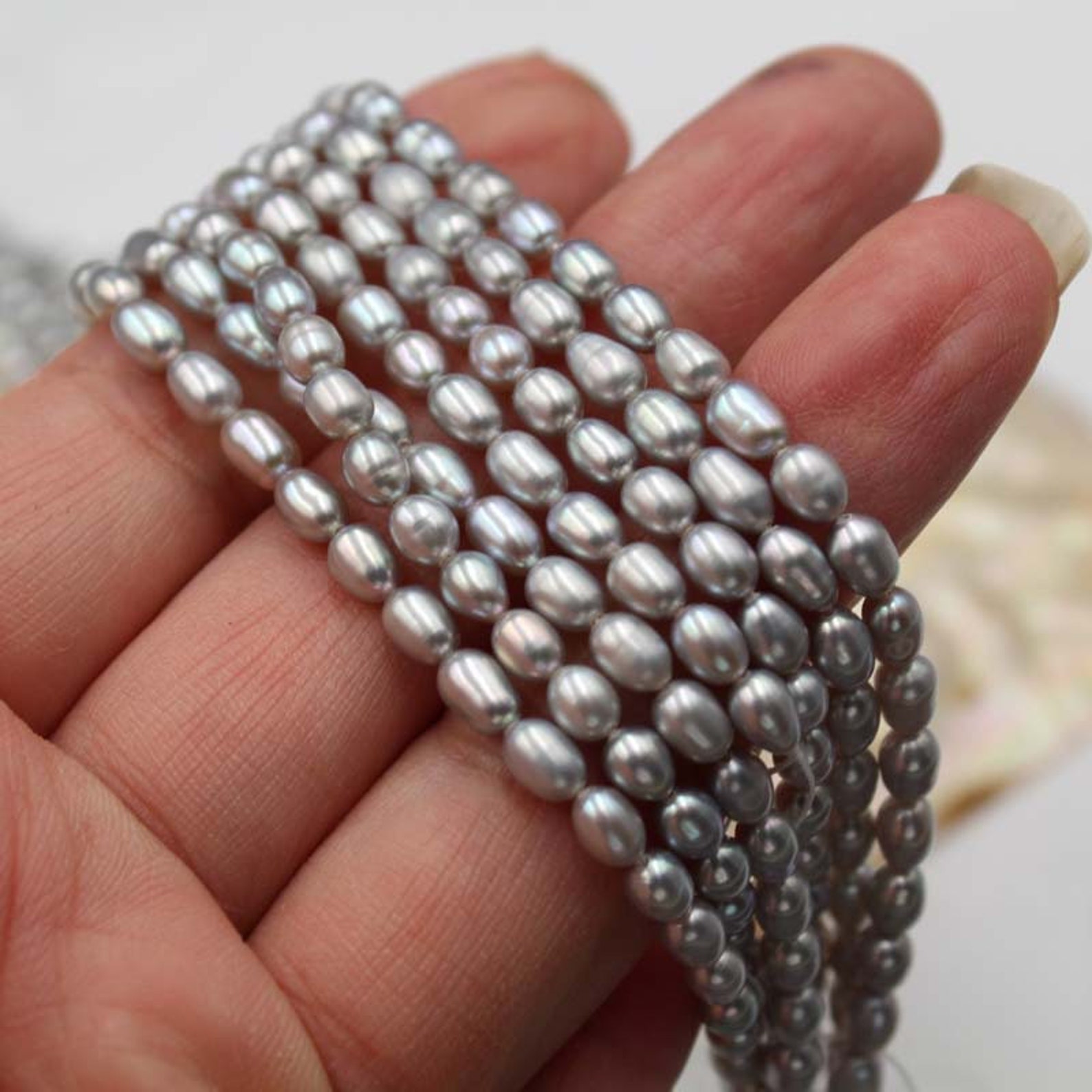 1 Strand 4-5mm Gray Freshwater Rice Pearlsfresh Water Pearl | Etsy