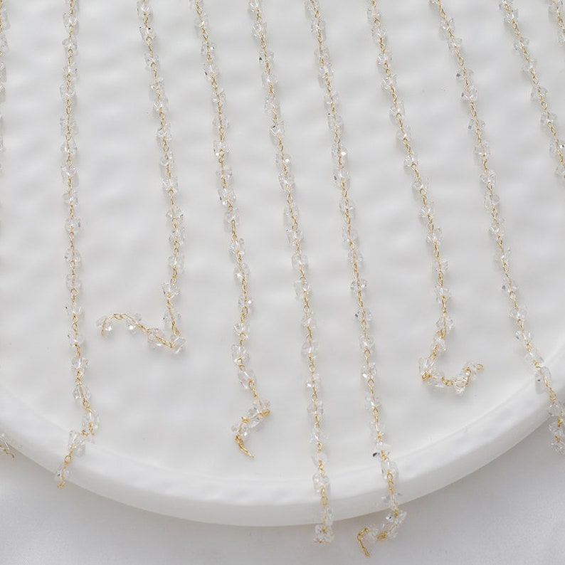 14k Gold Plated Brass O Chain Crystal Beads Chain for Bracelet - Etsy