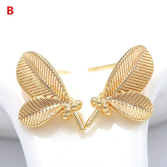 Jewelry & Beauty Findings 5Pairs 22x14mm 24K Gold Brass Leaf Earring Stud,Plant Earrings ...