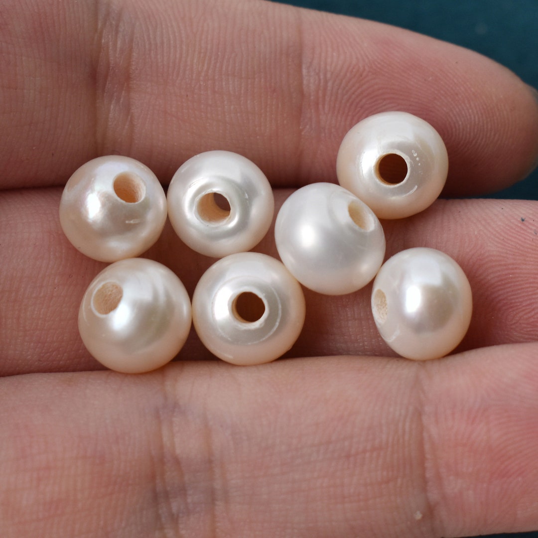 10pcs 10mm Natrual Round Pearls Beads, Big Hole Freshwater Pearl Beads ...
