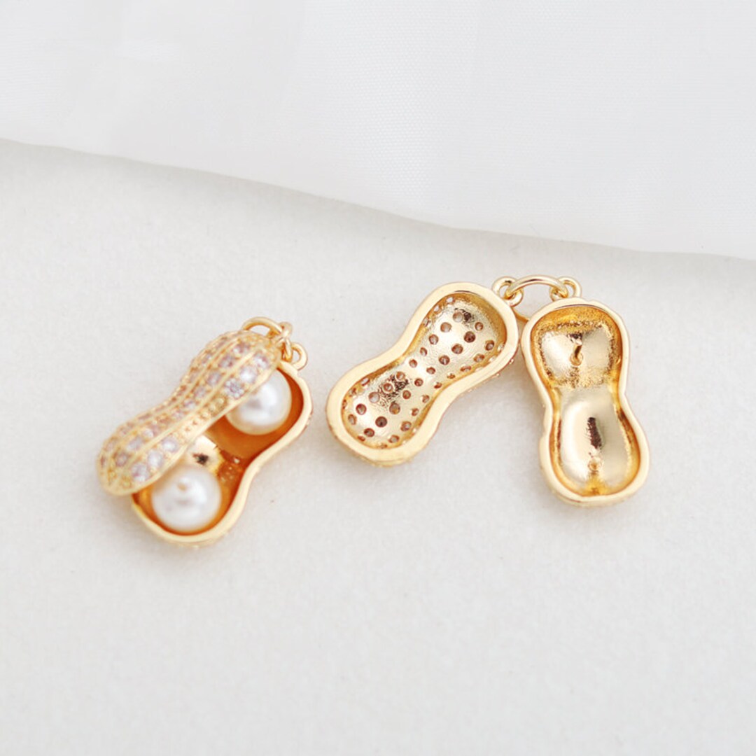 7x17mm 18K Matte Gold Plated Brass Zircon Peanut Charm Pendant TR039 - Etsy