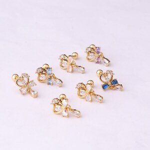 2pcs/4pcs/10pcs Stainless Steel Tiny Ear Studs Zircon Bowknot Drop ...