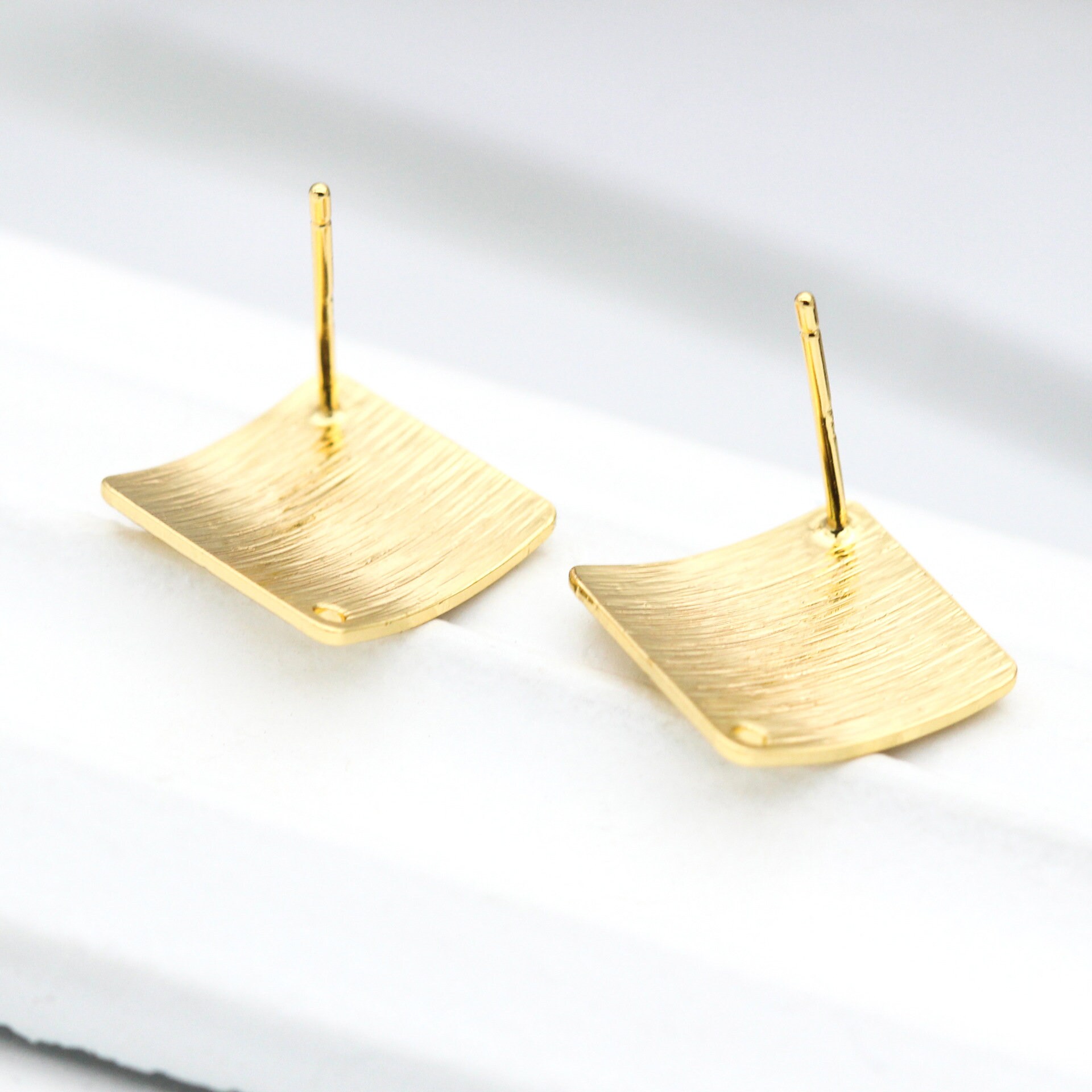 10pairs 13x17mm 14K Gold Plated Brass Square Ear Studs - Etsy