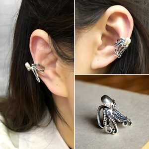 S925 Sterling Silver Octopus Ear Clip Earrings Animal Ear Clip Earrings ...