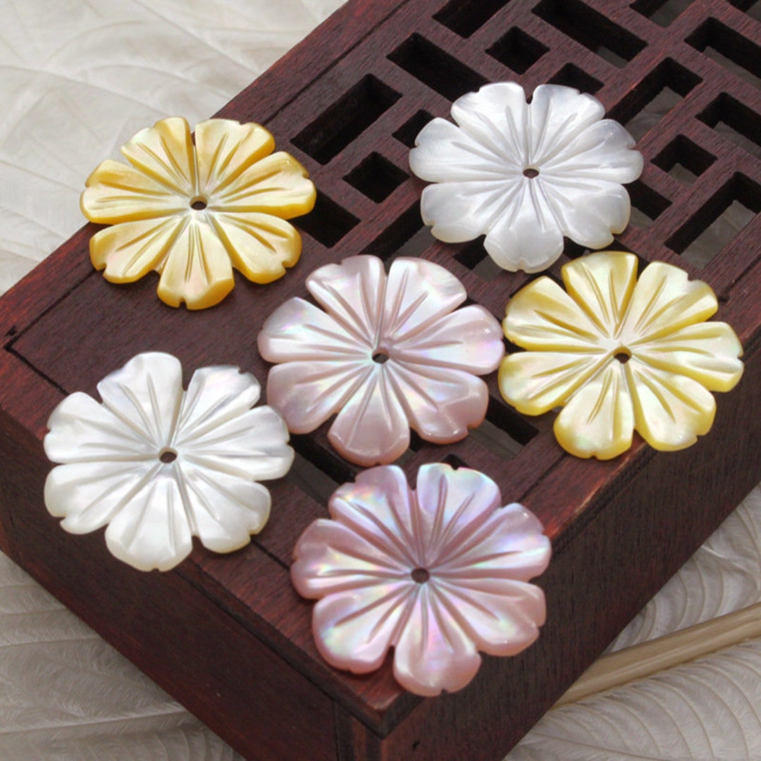 10pcs 18mm Natural MOP Flower Beads Mother of Pearl Carved Flower Beads ...