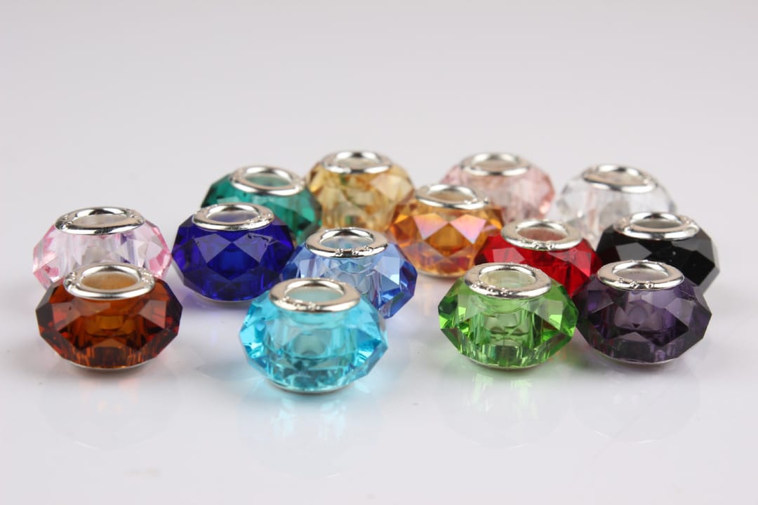 50pcs 9x14mm Mix Color Faceted Crystal Euro Beads,european Style, Fits ...
