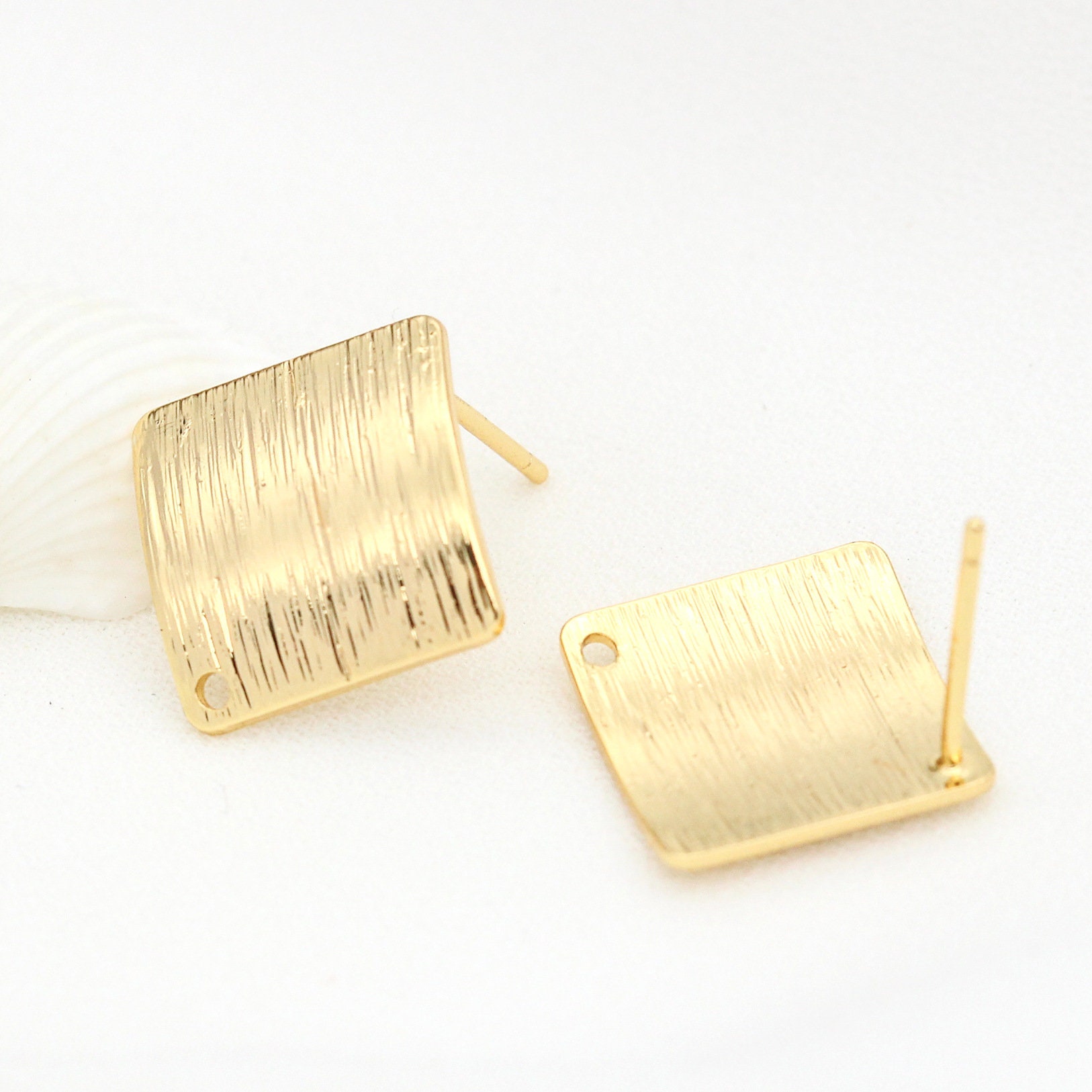 10pairs 13x17mm 14K Gold Plated Brass Square Ear Studs - Etsy