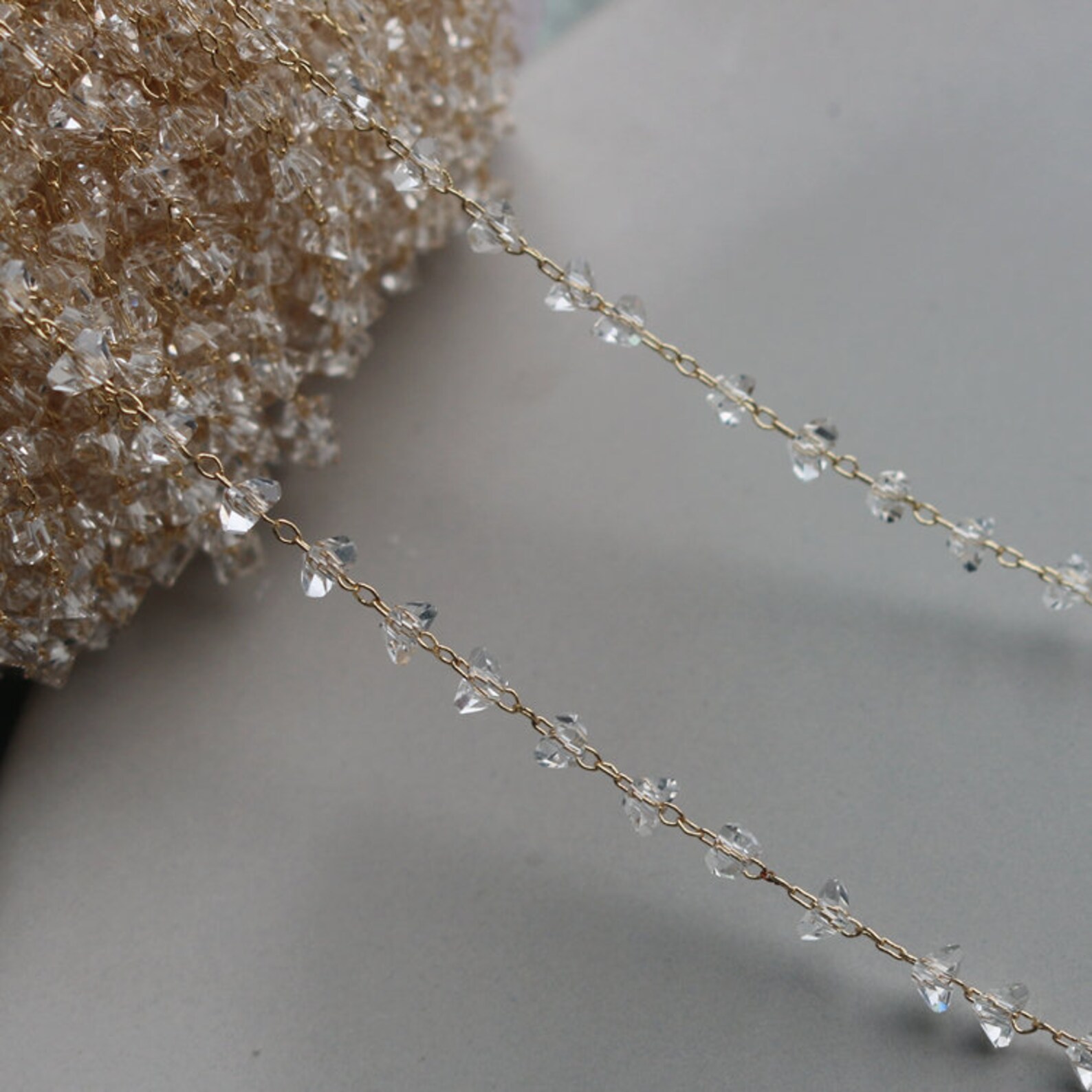 14k Gold Plated Brass O Chain Crystal Beads Chain for Bracelet - Etsy