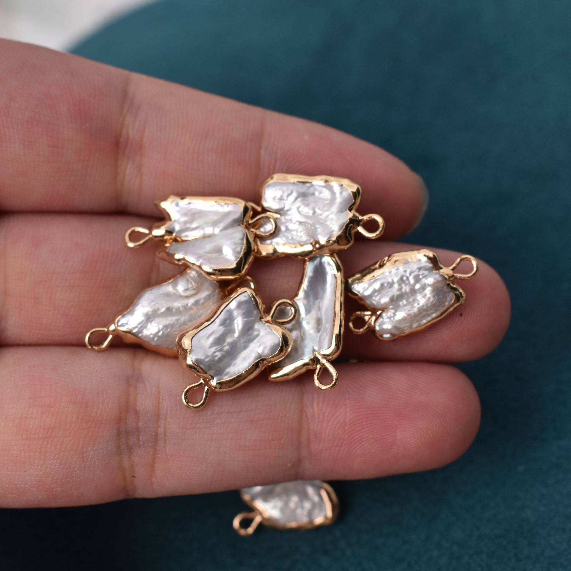 10pcs 12X15mm Gold Framed Irregular Pearl Baroque Pearl Charm | Etsy