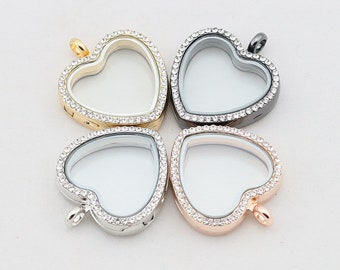 5pcs 30mm Heart Floating Locket, Glass Locket Pendant, Floating Glass ...