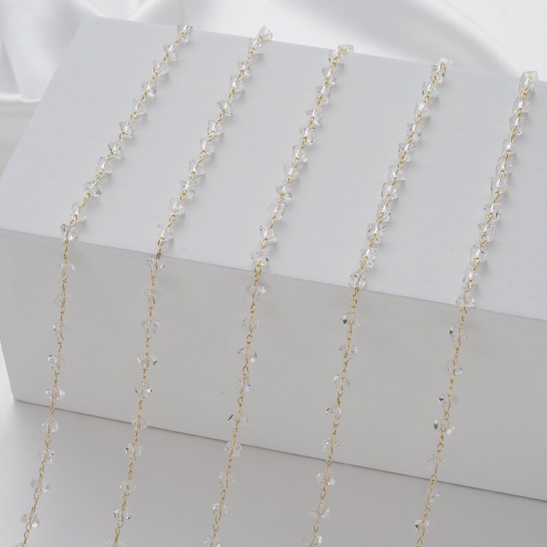 14k Gold Plated Brass O Chain Crystal Beads Chain for Bracelet - Etsy