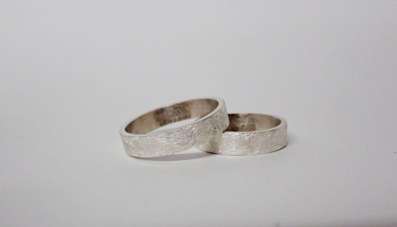 Personalized Fingerprint Wedding Rings: Handmade Matte Silver Jewelry ...