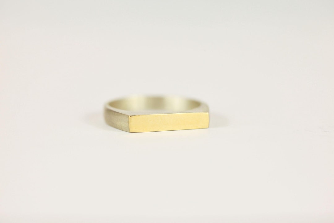 Fine Rectangular Signet Ring in Silver and 18kt Gold, Gift for Friend ...