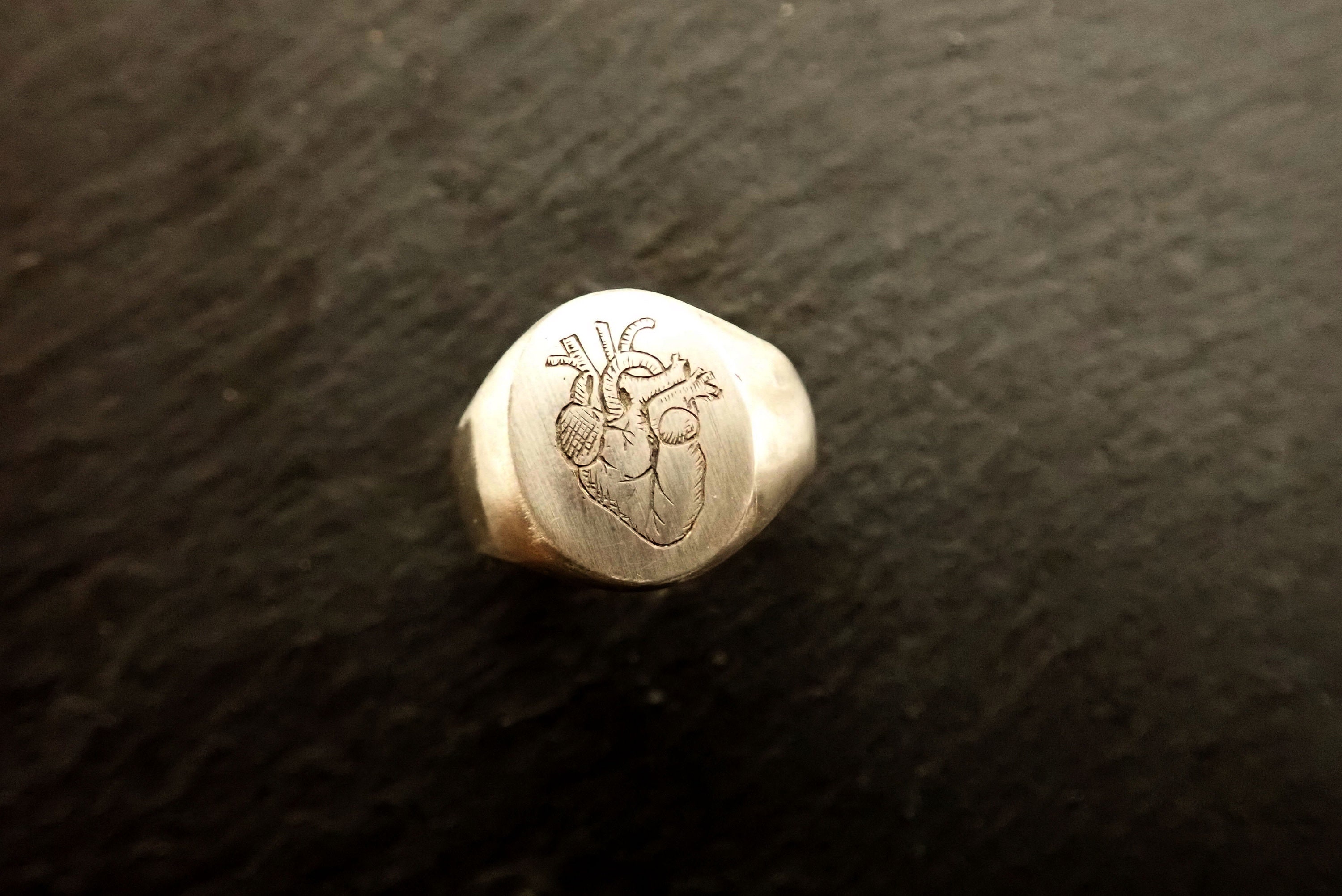 Anatomical Heart Ring Engravet Heart Realist Heart Signet - Etsy