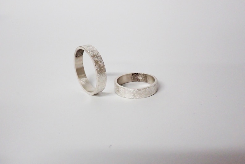 Personalized Fingerprint Wedding Rings: Handmade Matte Silver Jewelry ...