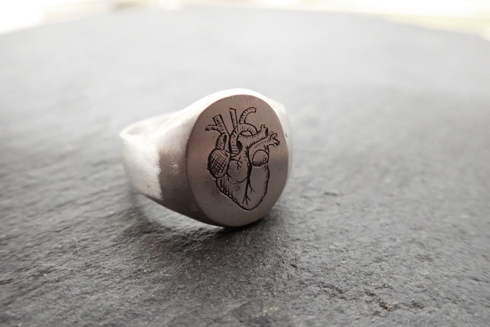 Anatomical Heart Ring Engravet Heart Realist Heart Signet - Etsy