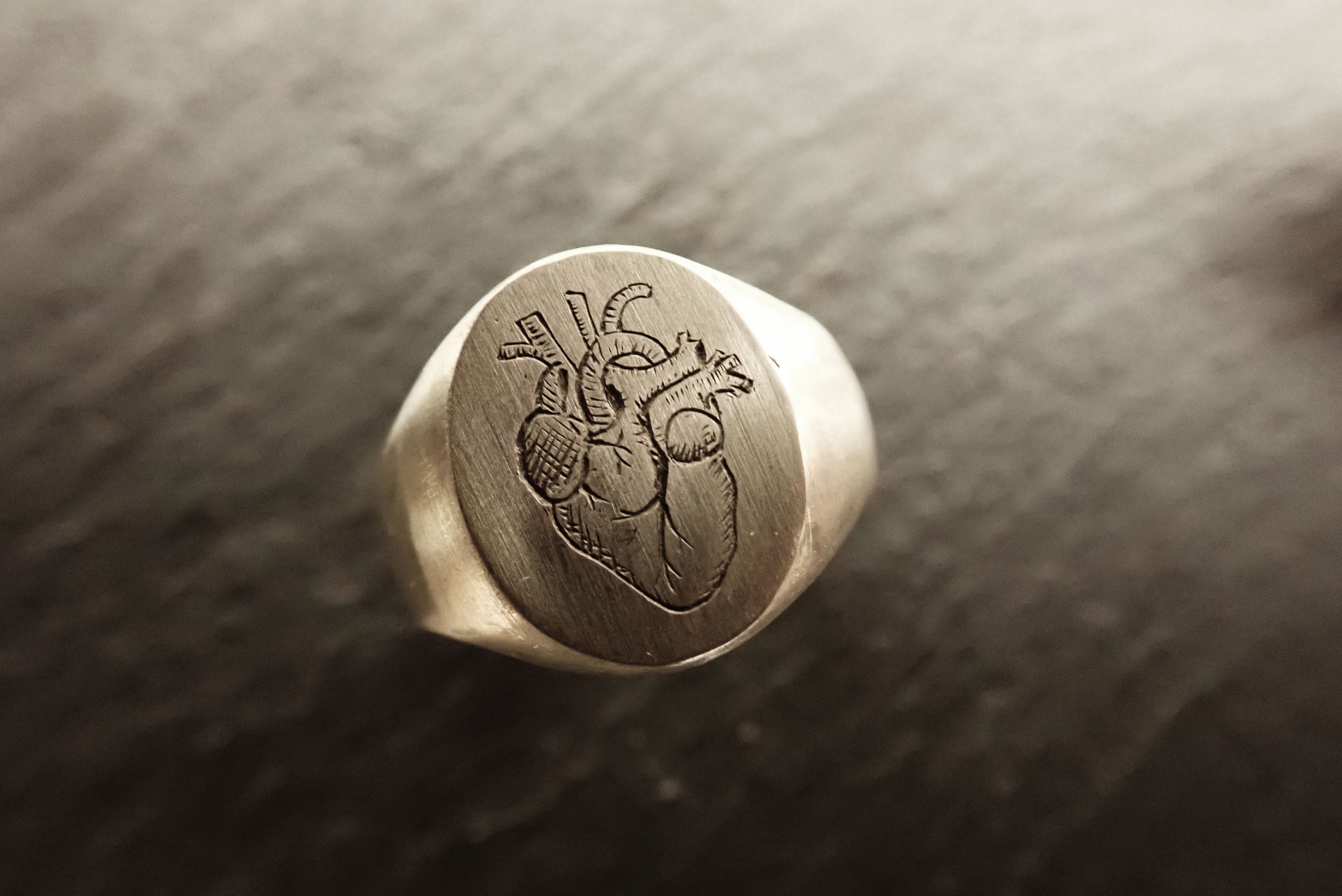 Anatomical Heart Ring Engravet Heart Realist Heart Signet - Etsy