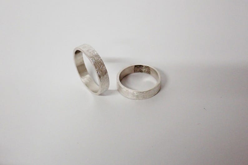 Personalized Fingerprint Wedding Rings: Handmade Matte Silver Jewelry ...
