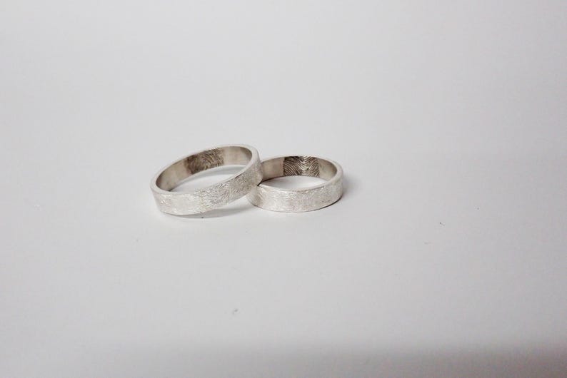 Personalized Fingerprint Wedding Rings: Handmade Matte Silver Jewelry ...