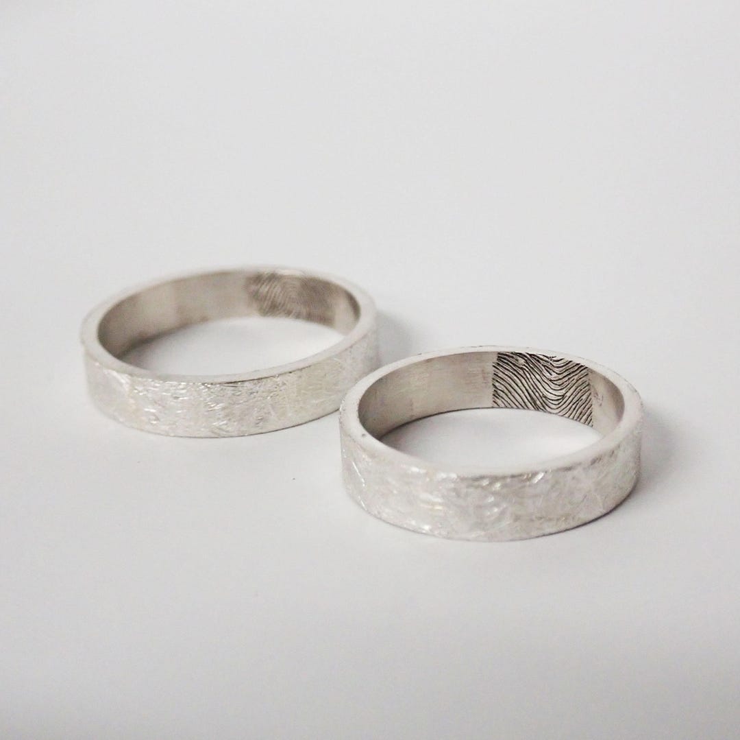Personalized Fingerprint Wedding Rings: Handmade Matte Silver Jewelry ...