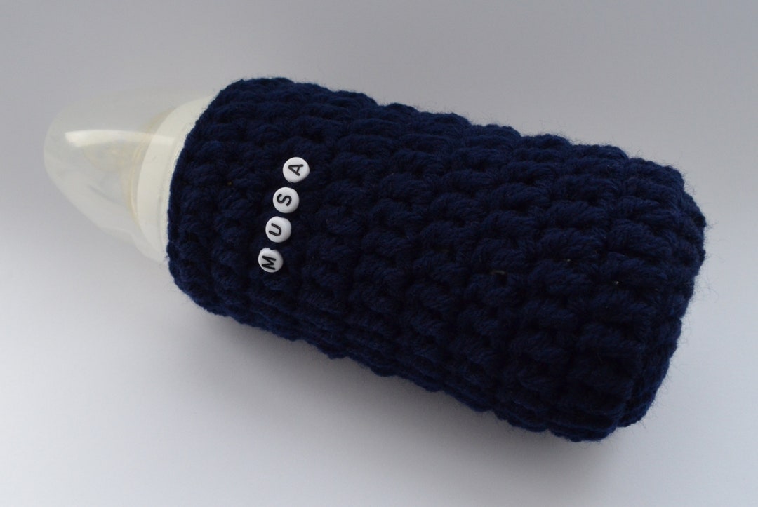 Personalised Baby Milk Bottle Cover Insulator Hand Crocheted Bespoke ...
