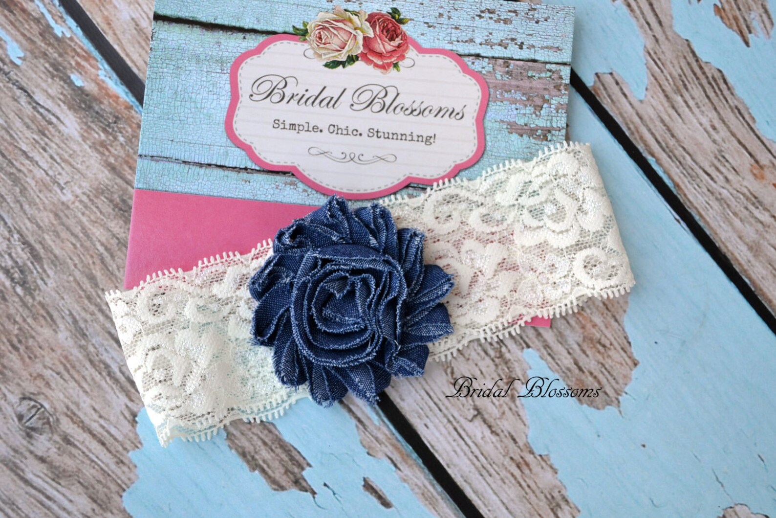 Something Blue Denim Ivory Bridal Garter Jean Fabric Flower - Etsy
