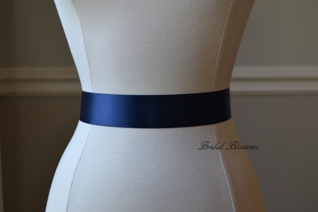 LUXURY Navy Blue Satin Ribbon Bridal Sash Belt | Wedding Dress Sash ...