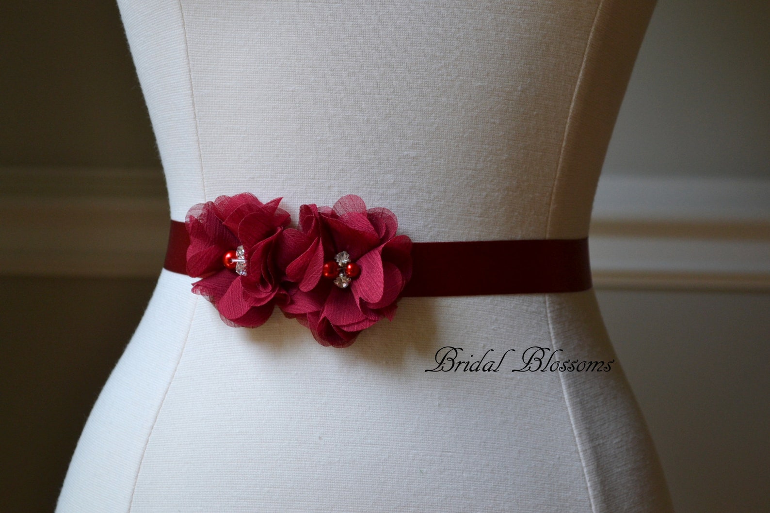 BELLA Maroon Burgundy Vintage Inspired Bridal Sash Chiffon - Etsy