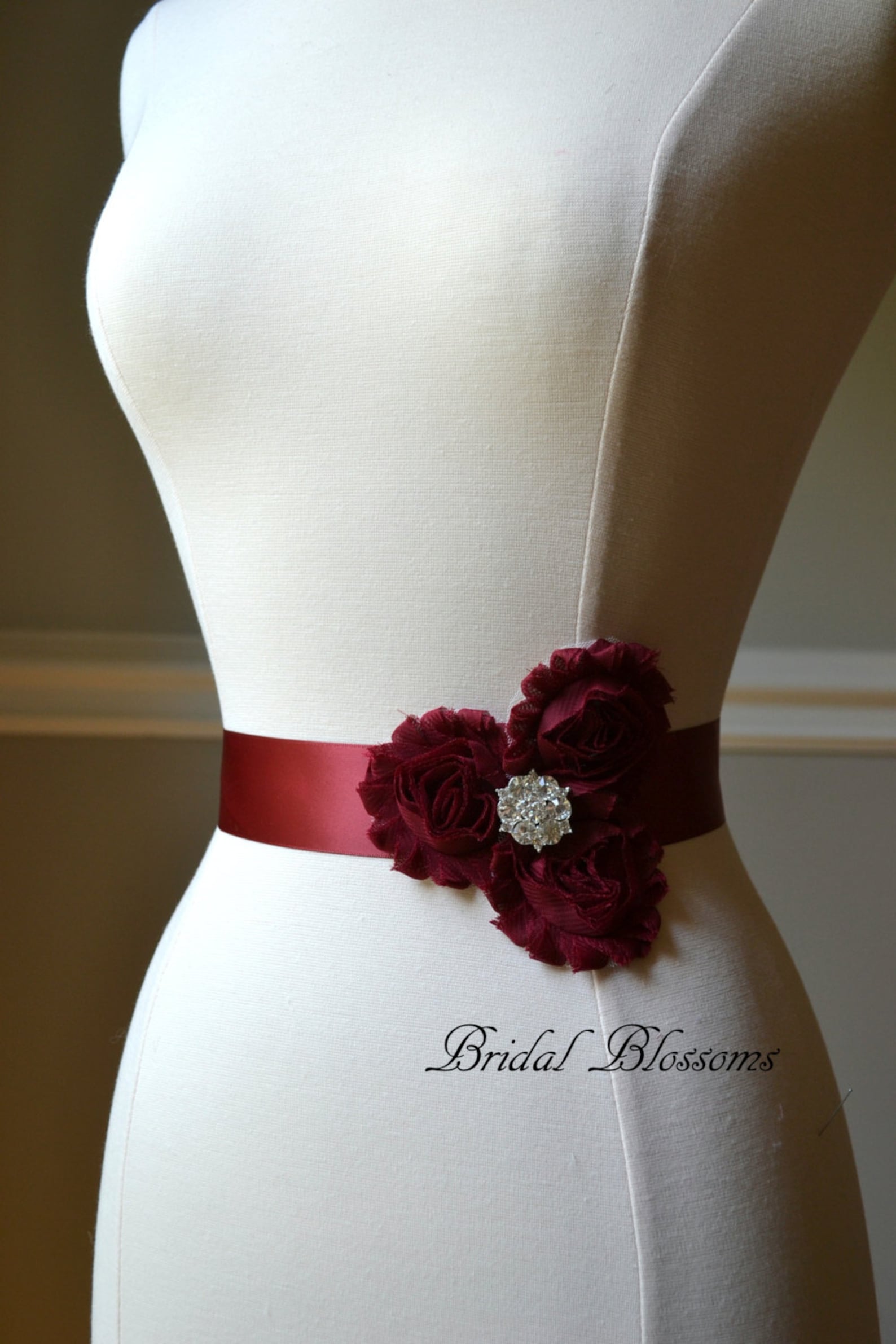 LORYN Maroon Vintage Inspired Bridal Sash Shabby Chiffon - Etsy