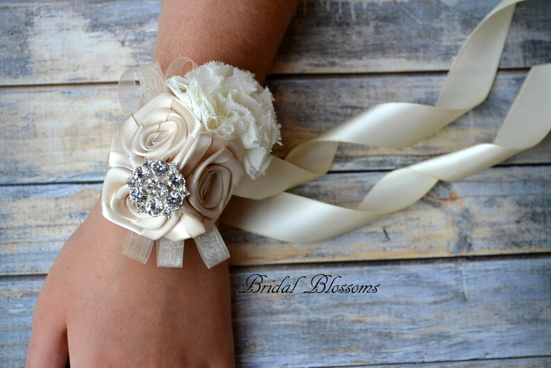 BEST SELLER - Navy Ivory Chiffon Ribbon Flower Wrist Corsage ...