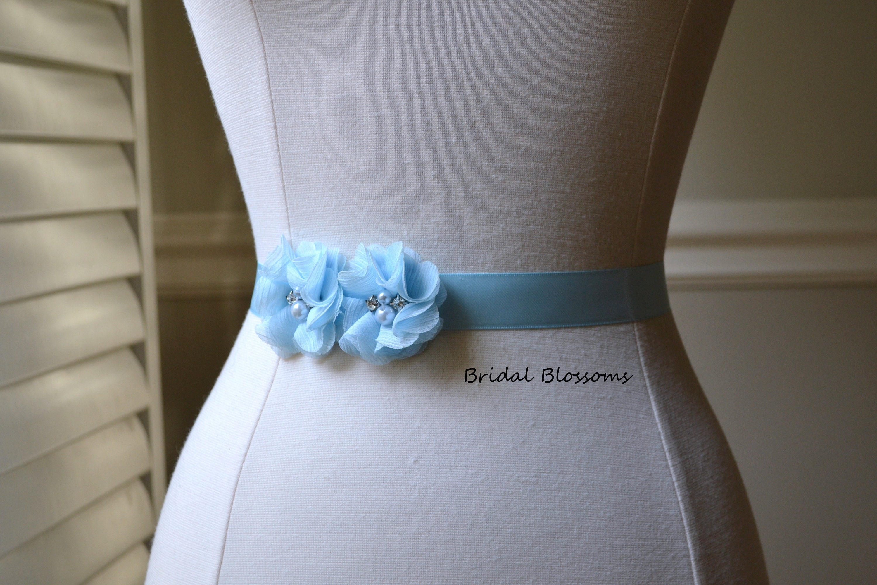 BELLA Light Blue Vintage Inspired Bridal Sash Chiffon Flower - Etsy
