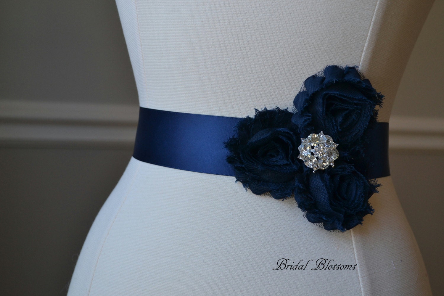 LORYN Navy Blue Vintage Inspired Bridal Sash Shabby Chiffon | Etsy