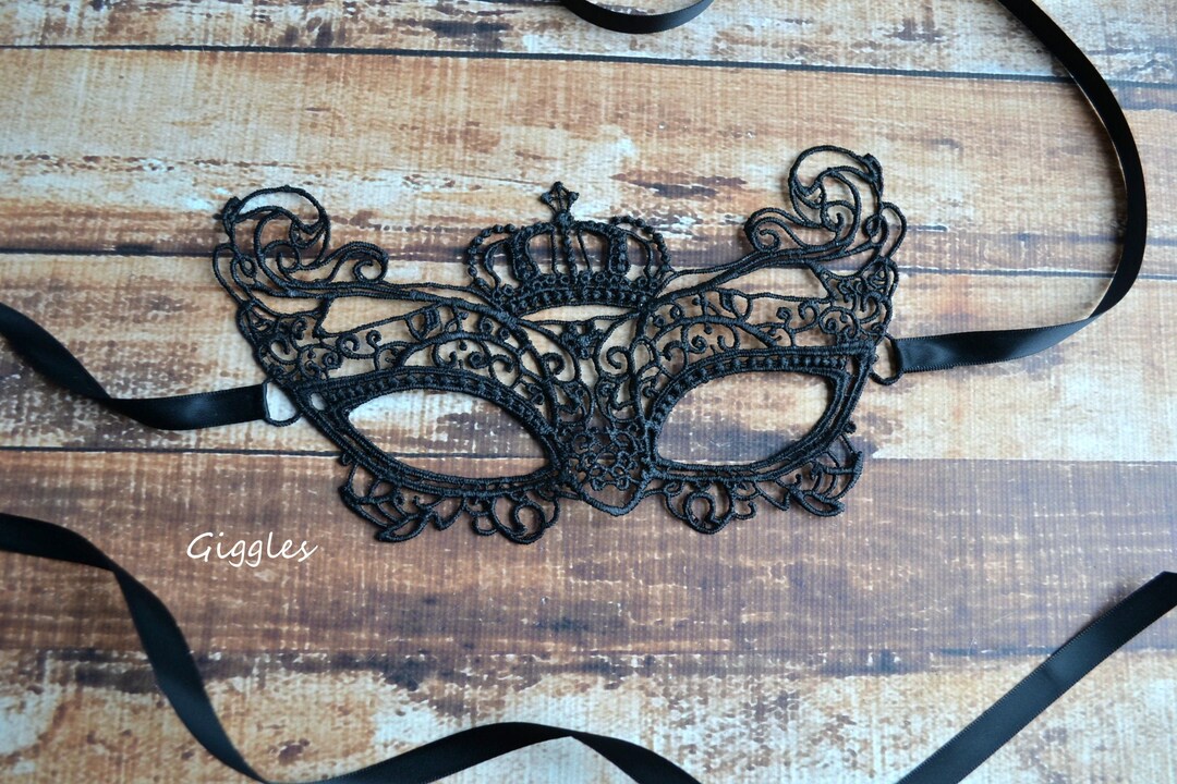 Black Lace Masquerade Crown Mask - Embroidery Masks - Halloween Ball ...