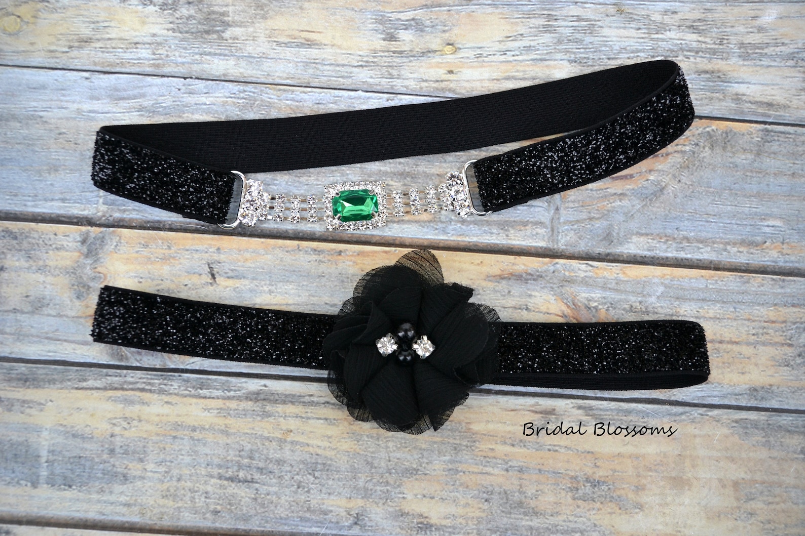 Rhinestone Bridal Garter Set Black Elastic Garters Etsy