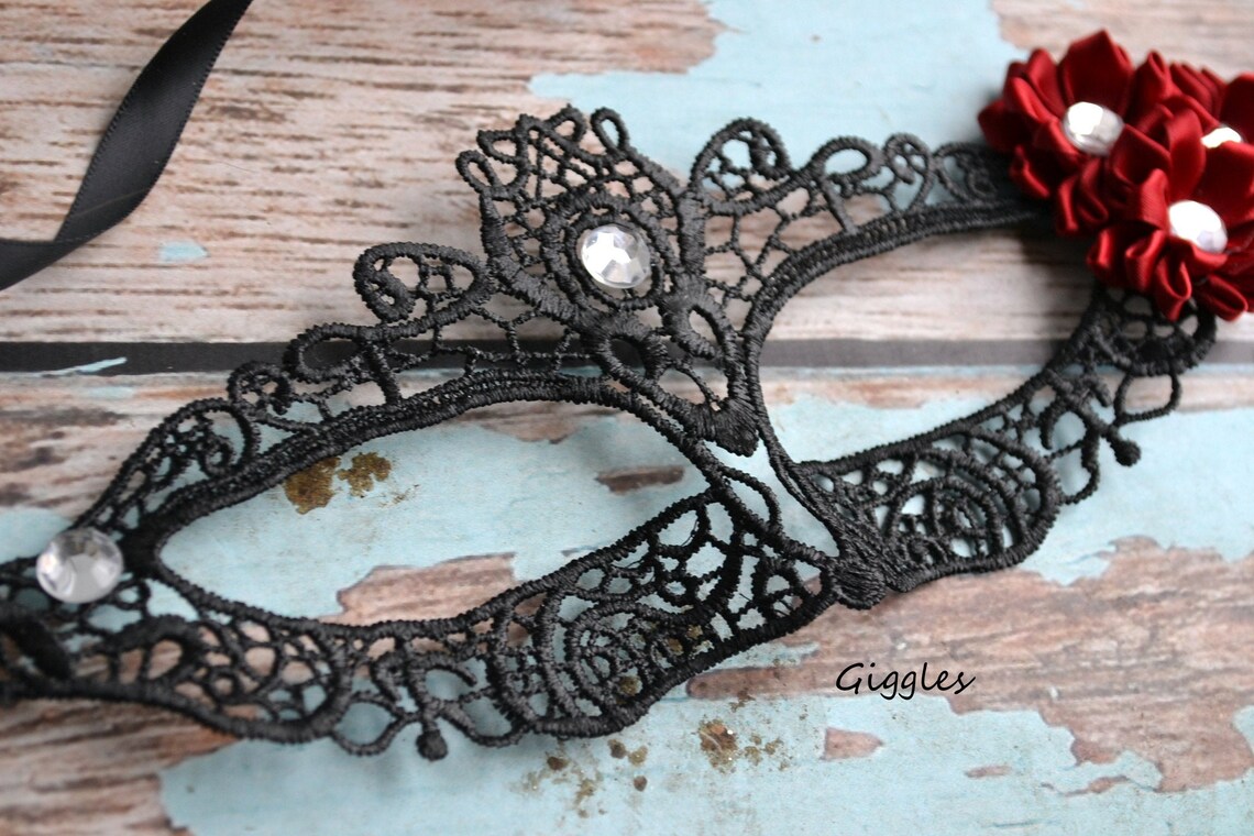 Dark Red Burgundy Flower Masquerade Mask Embroidery Masks - Etsy