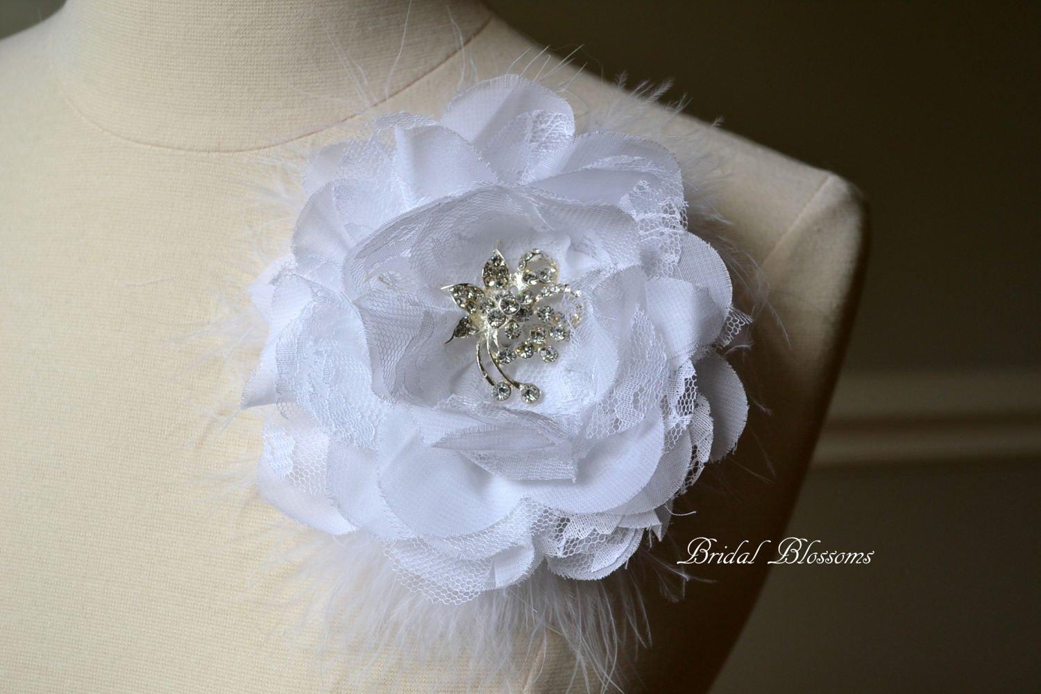 Large White Vintage Inspired Chiffon Lace Brooch | Wedding Dress ...