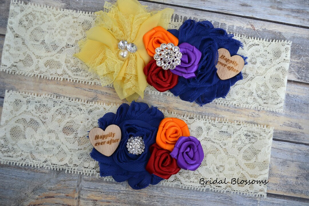 NO-SLIP Rainbow Bridal Garter Set | Chiffon Satin Flower Garters | Wood ...