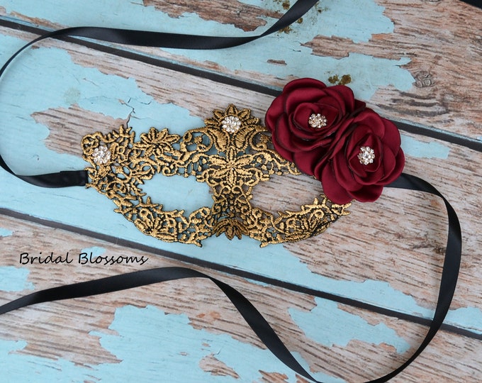 Gold Black Burgundy Lace Flower Masquerade Mask Embroidery Masks ...