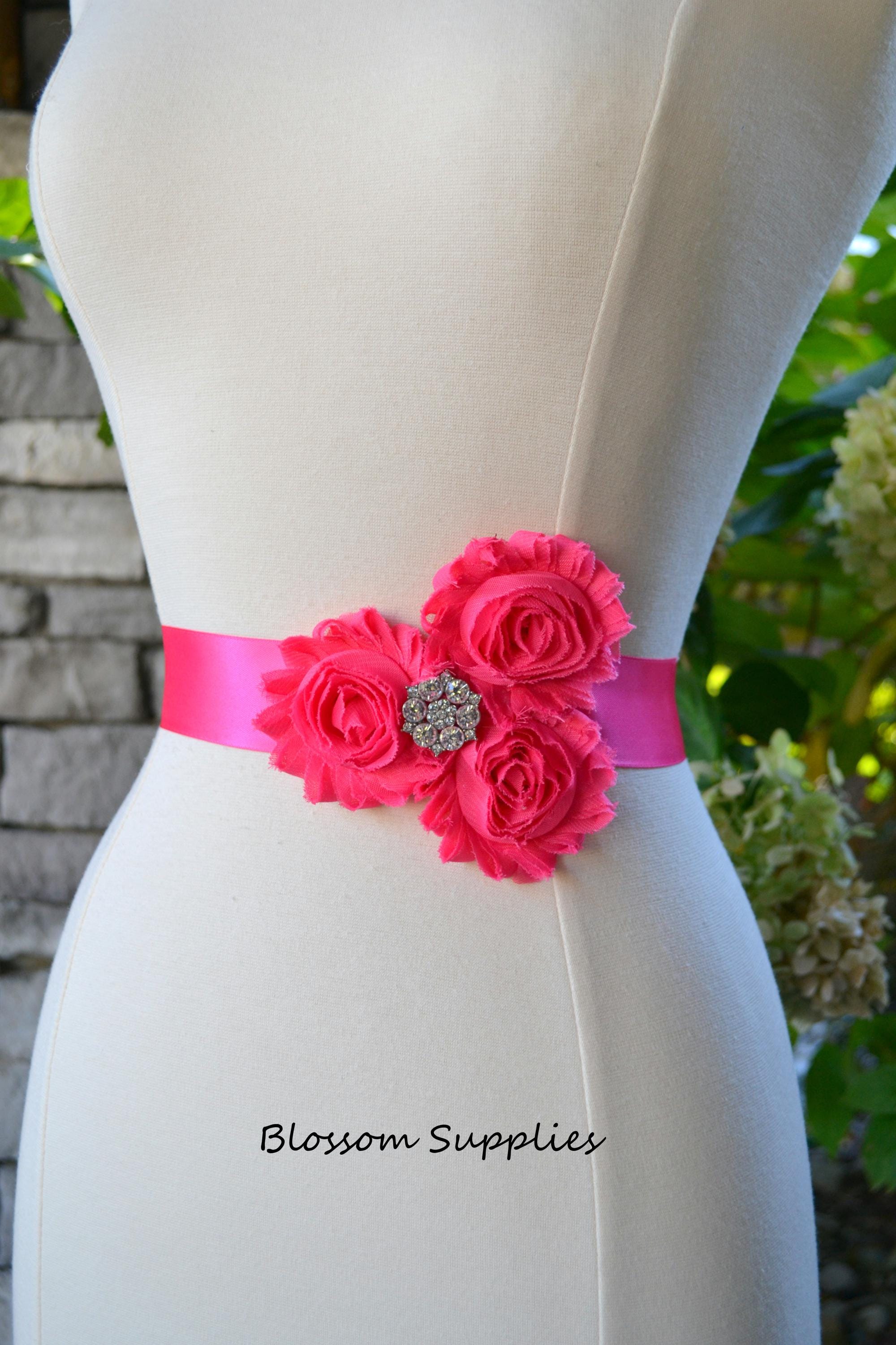 LORYN Shocking Pink Vintage Inspired Bridal Sash | Shabby Chiffon ...