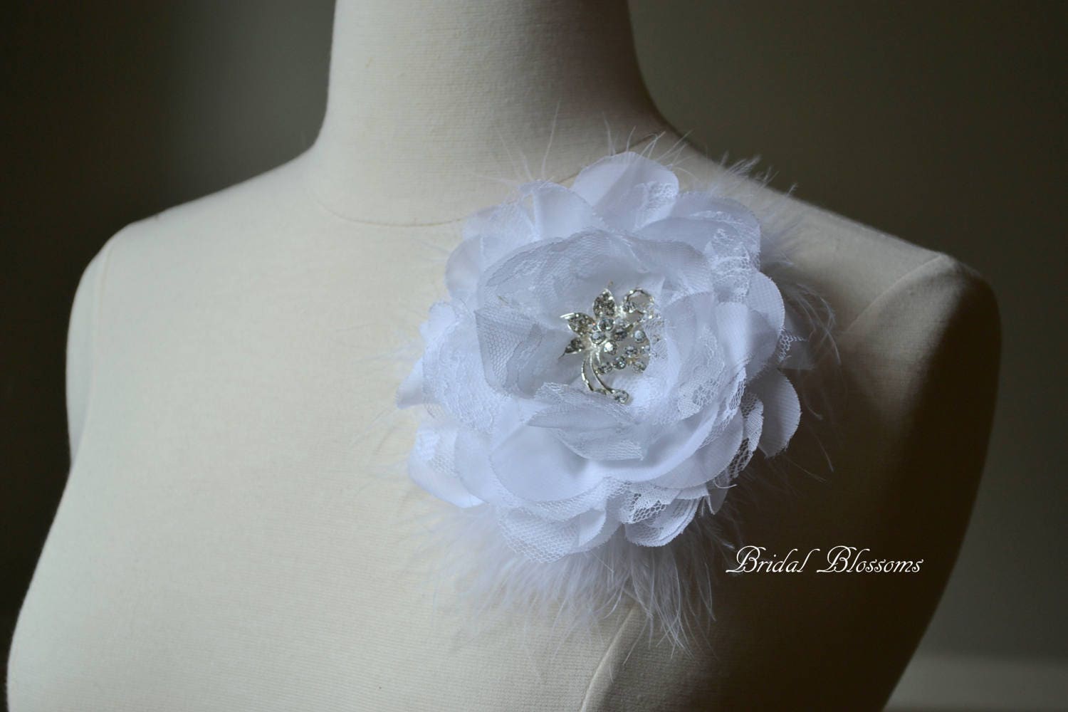 Large White Vintage Inspired Chiffon Lace Brooch | Wedding Dress ...