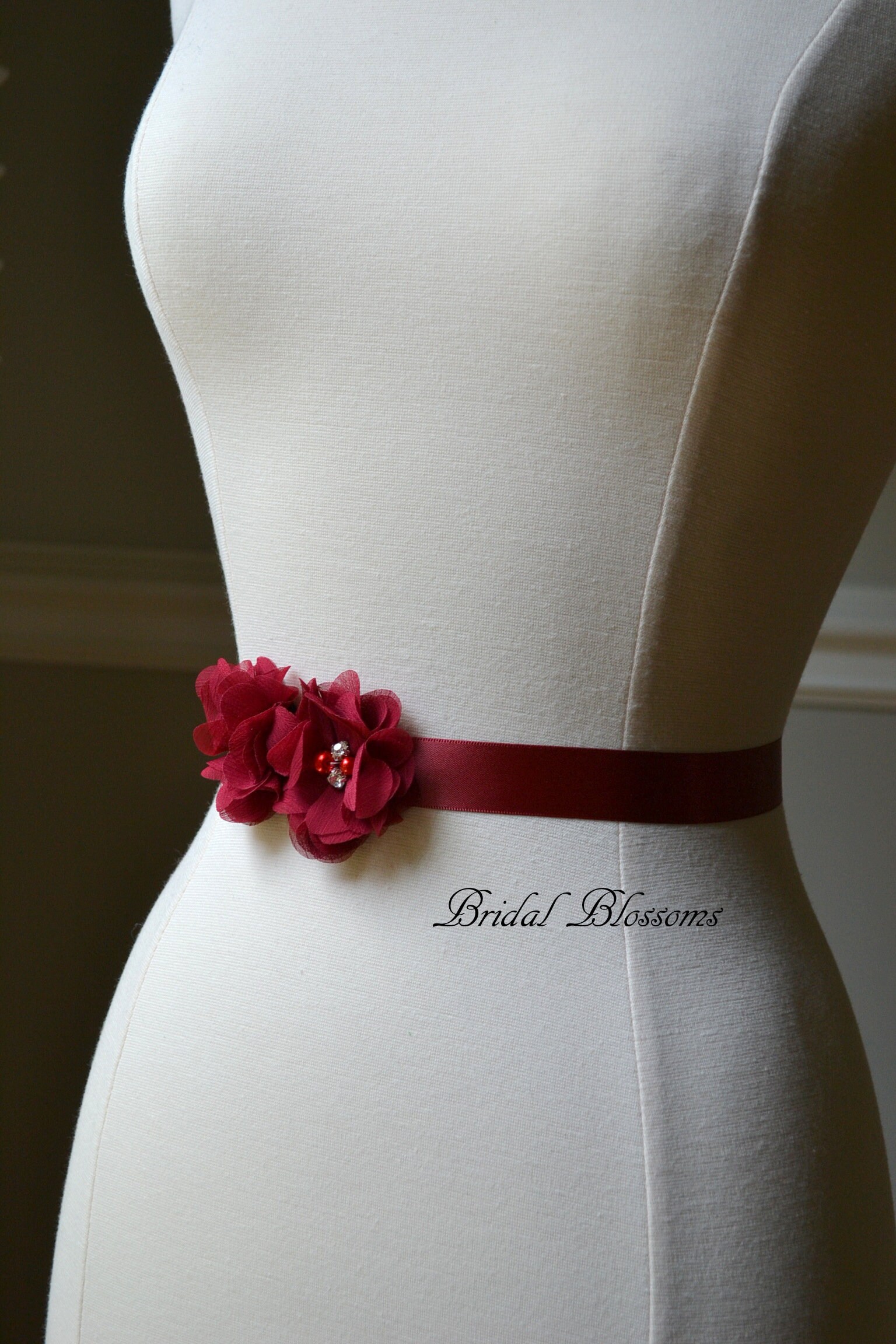 BELLA Maroon Burgundy Vintage Inspired Bridal Sash Chiffon - Etsy